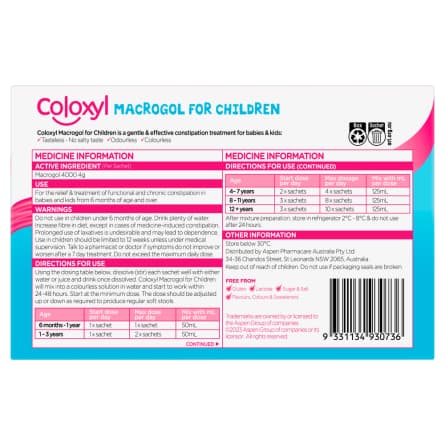 Buy Coloxyl Macrogol For Children Constipation Relief 14pk online at ...
