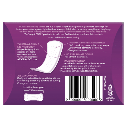 Buy Poise Liners Ultra Extra Long Liners Absorb 20 Pack at Cincotta